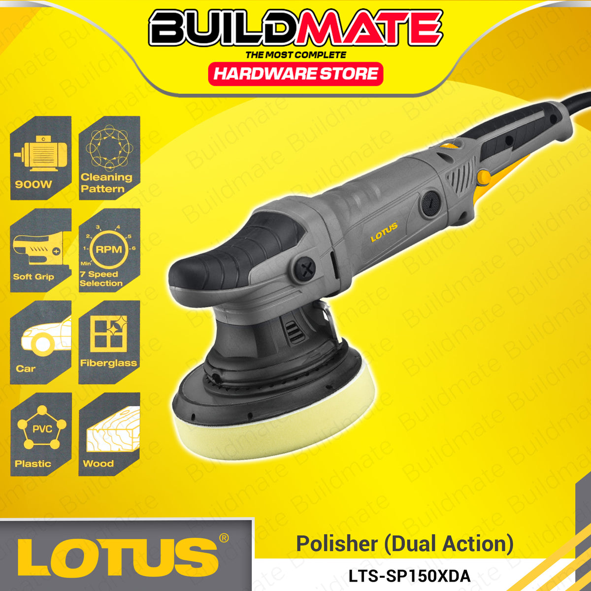 BUILDMATE Lotus 900W Dual Action Polisher 6" Inch Car Buffing Portable ...