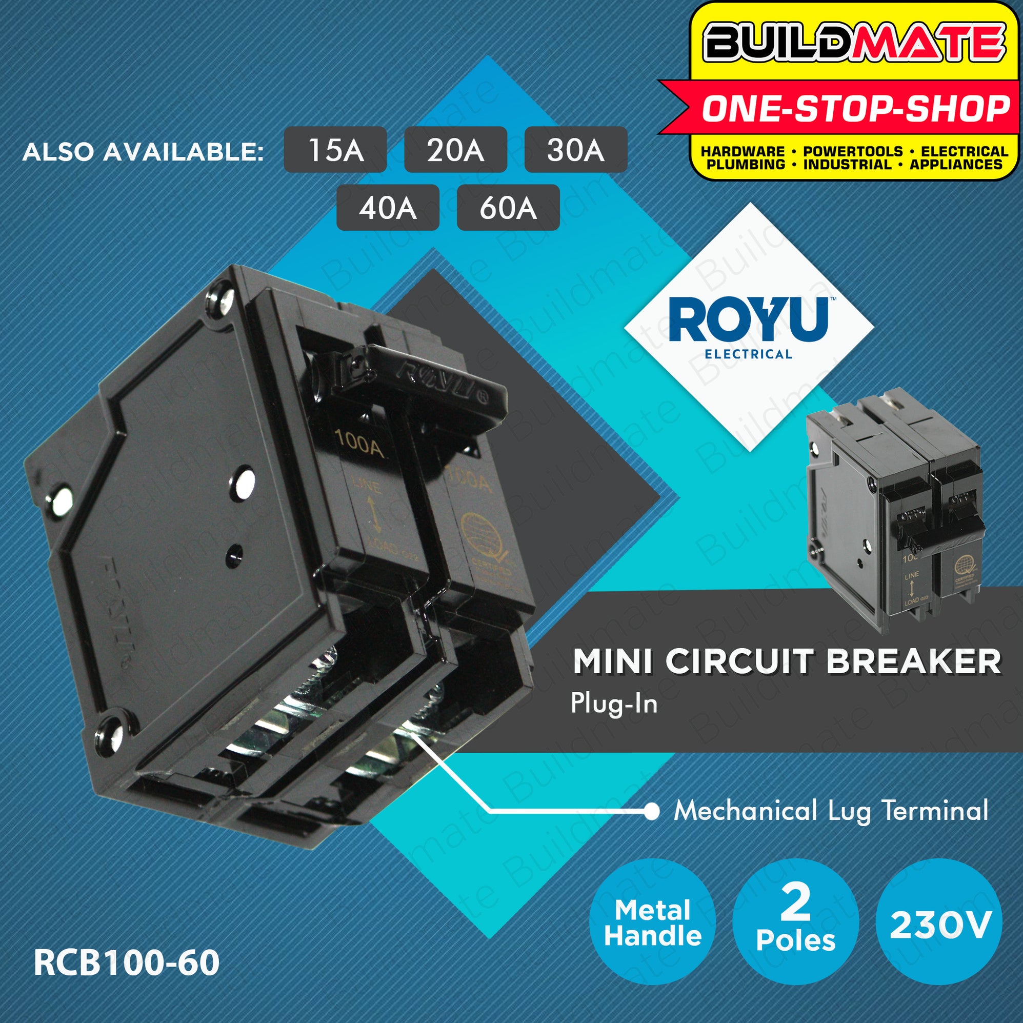 BUILDMATE Royu Mini Circuit Breaker Plug In Type Screw Terminal 2 Pole ...
