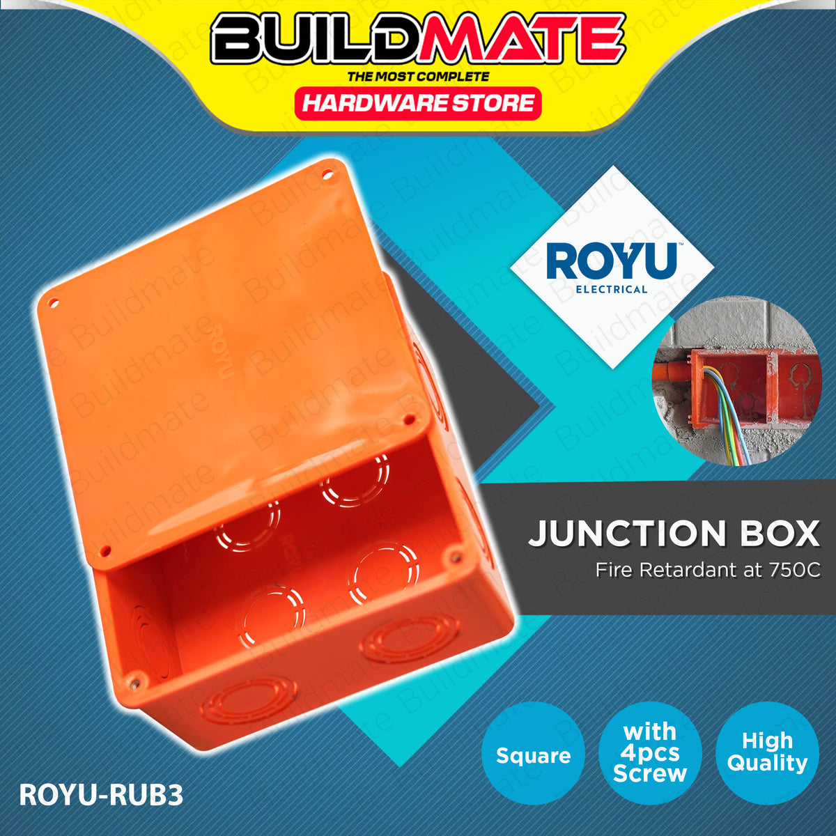 BUILDMATE Royu 121MM x 57MM Square Type Junction Box with Cover and Sc ...
