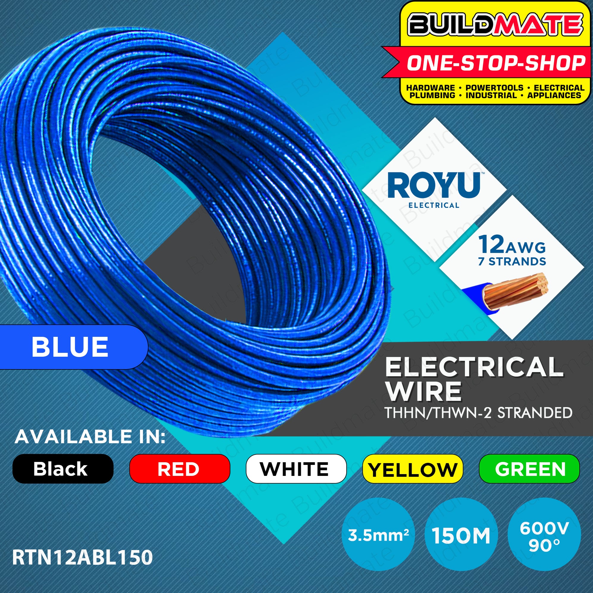 BUILDMATE Royu THHN / THWN-2 Stranded Wire Gauge #12 AWG 3.5mm2 150 Me ...