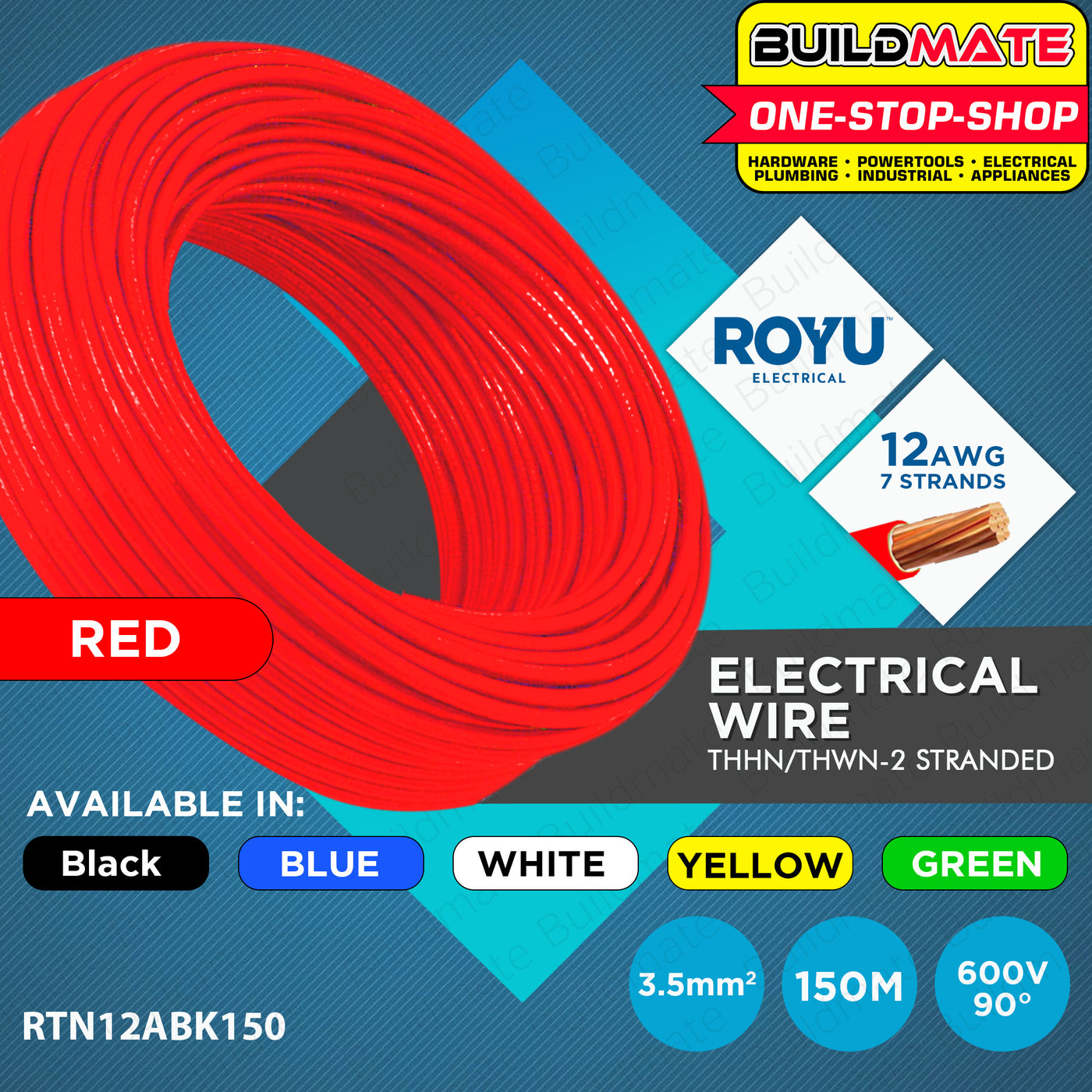 BUILDMATE Royu THHN / THWN-2 Stranded Wire Gauge #12 AWG 3.5mm2 150 Me ...