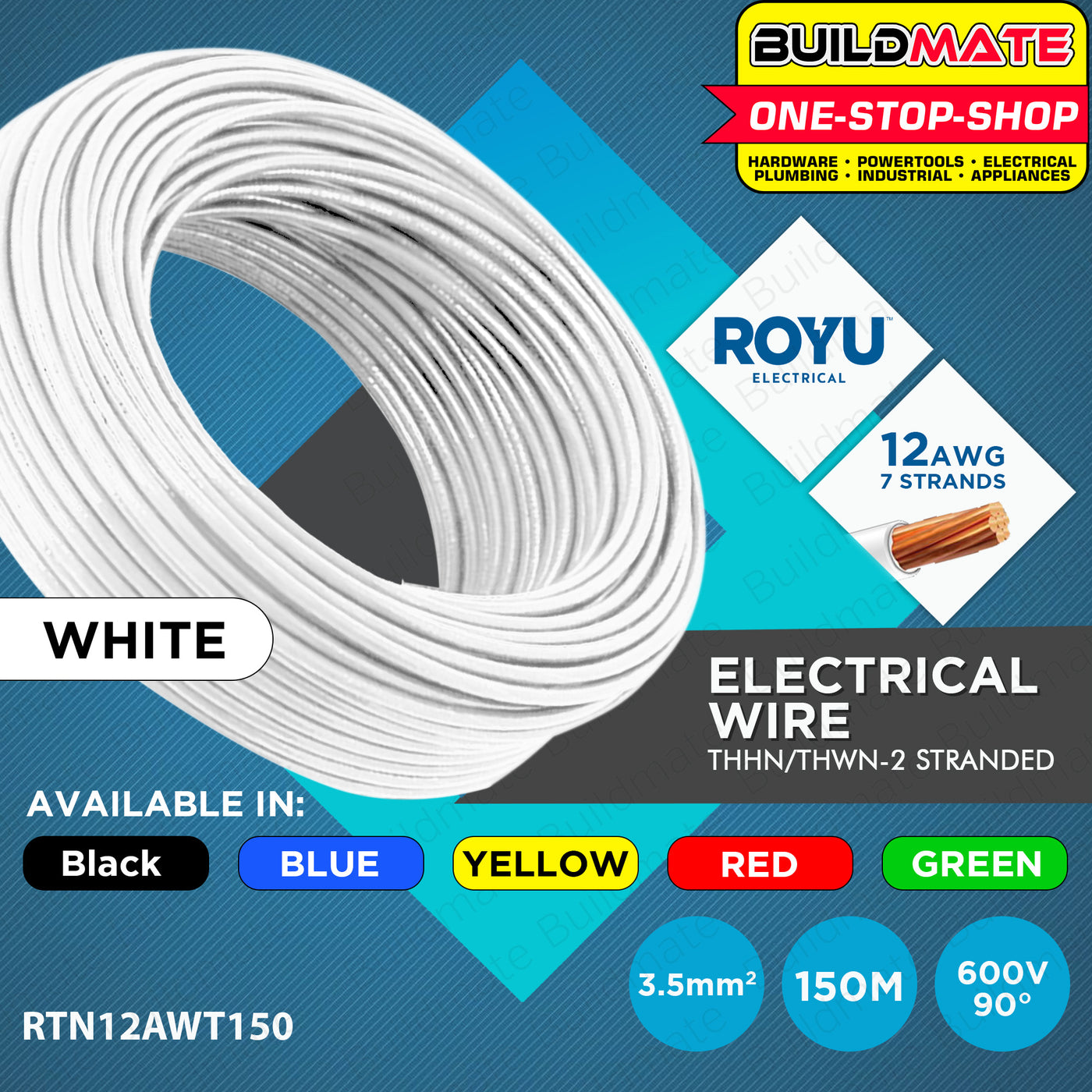 BUILDMATE Royu THHN / THWN-2 Stranded Wire Gauge #12 AWG 3.5mm2 150 Me ...