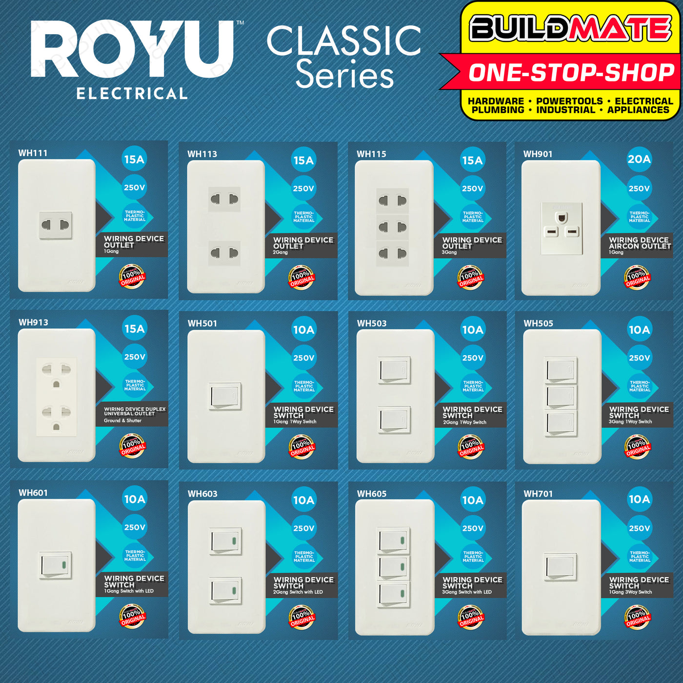 BUILDMATE Royu Classic Series Electrical Power Plate Set 1 2 3 Gang Du ...