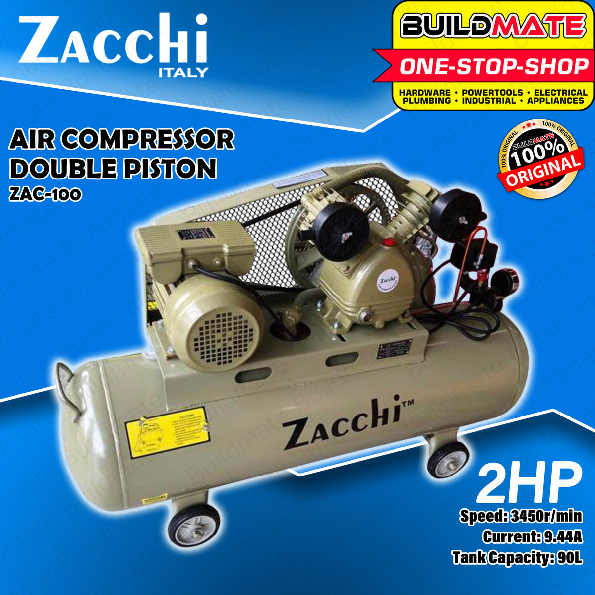 BUILDMATE Zacchi Belt Driven Type Air Compressor 90L 2HP Double Piston ...