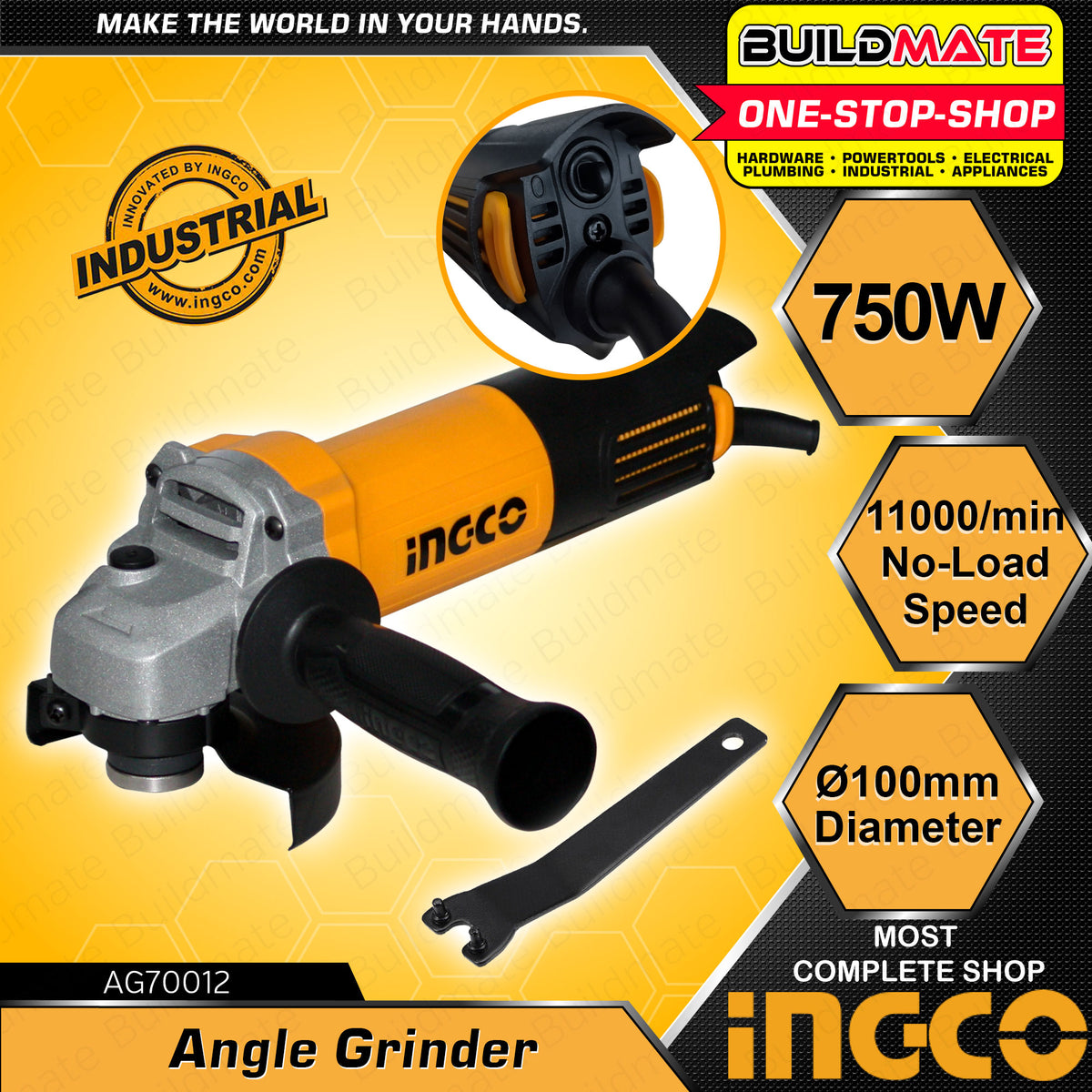 [NEW] INGCO Industrial Angle Grinder 700W Electric Grinder Cutting Mac ...