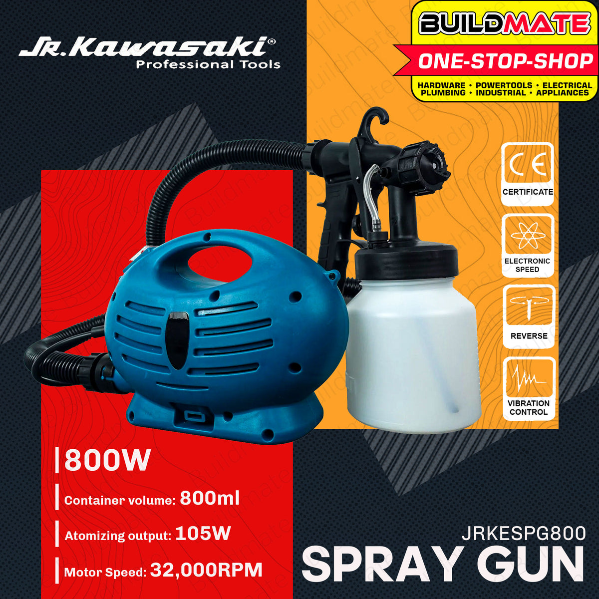 JR KAWASAKI HVLP DIY Electric Paint Spray Gun 800W 800ML Paint Sprayer ...