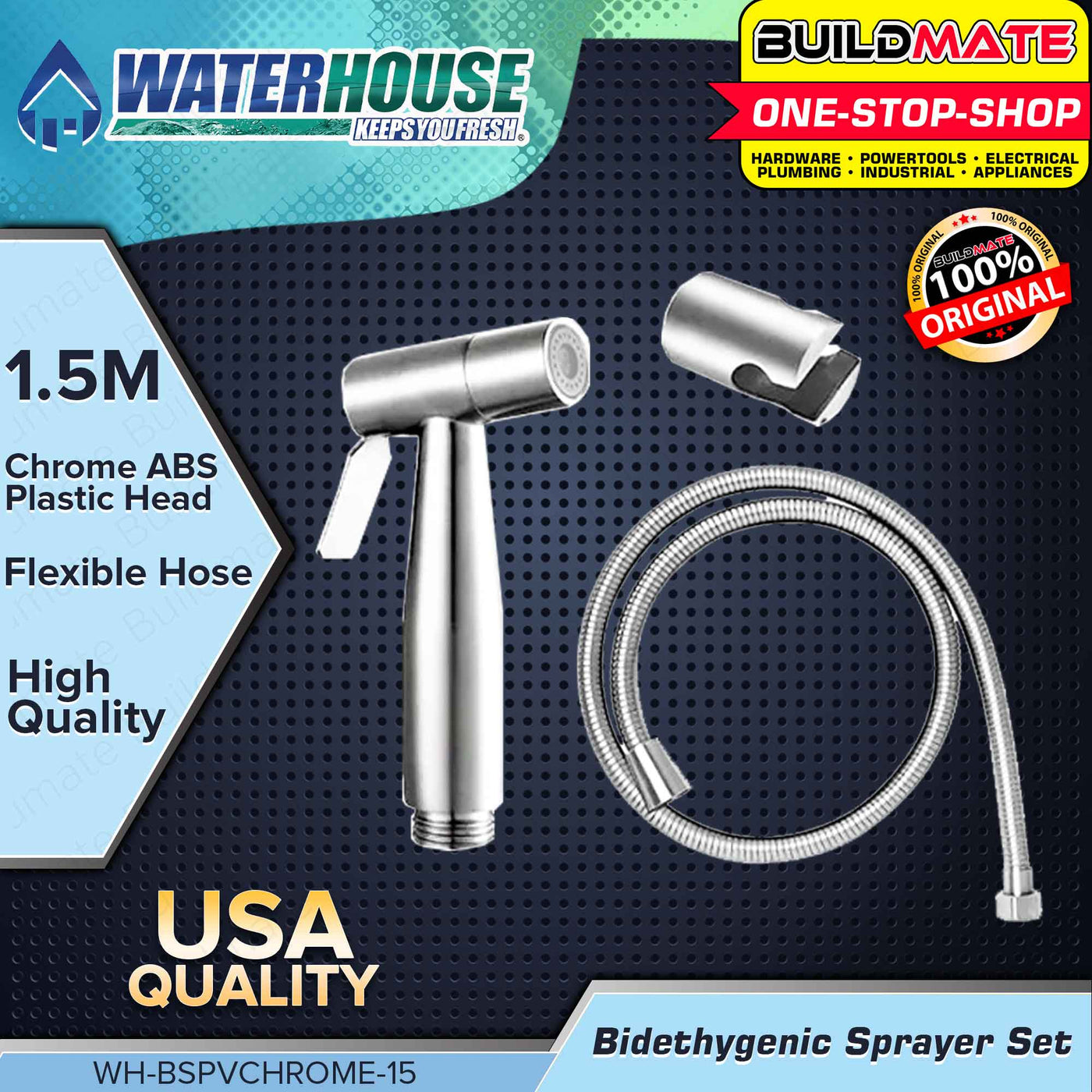 BUILDMATE Waterhouse Chrome PVC Bidet Sprayer with High Tension Flexib ...
