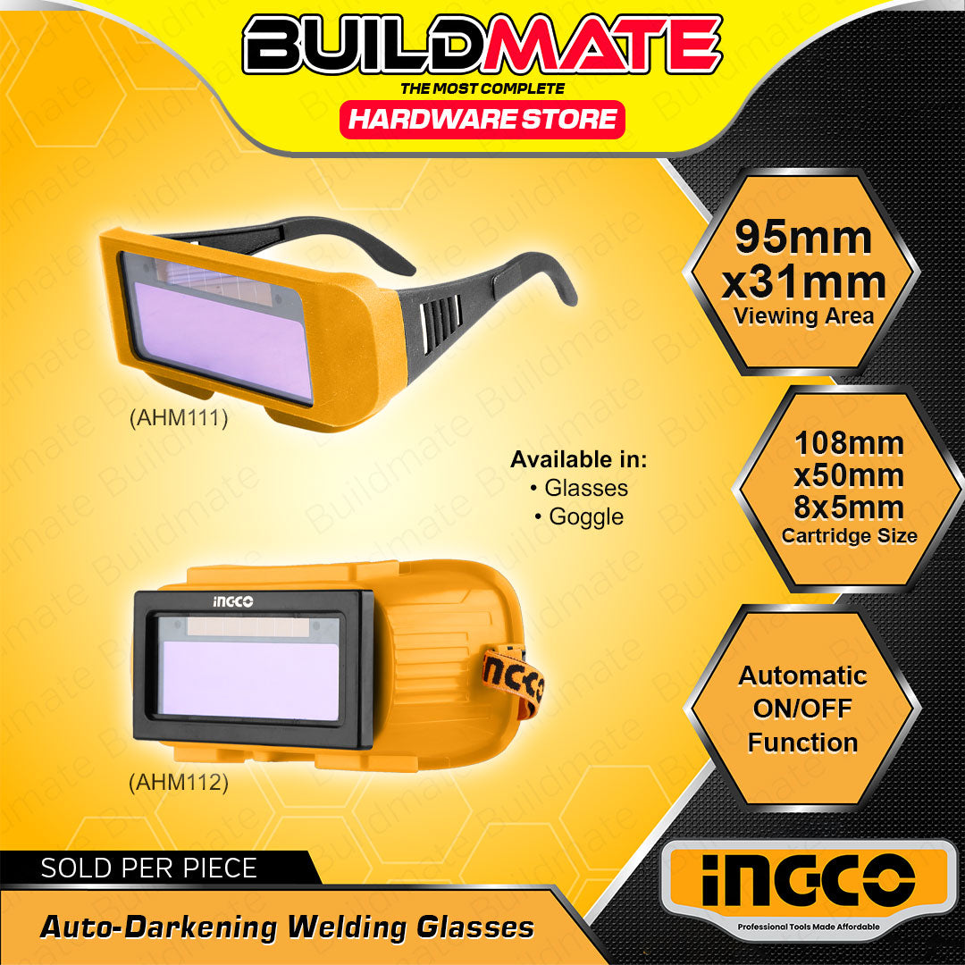 BUILDMATE Ingco Auto-Darkening Welding Goggles 95x31mm Viewing Safety ...