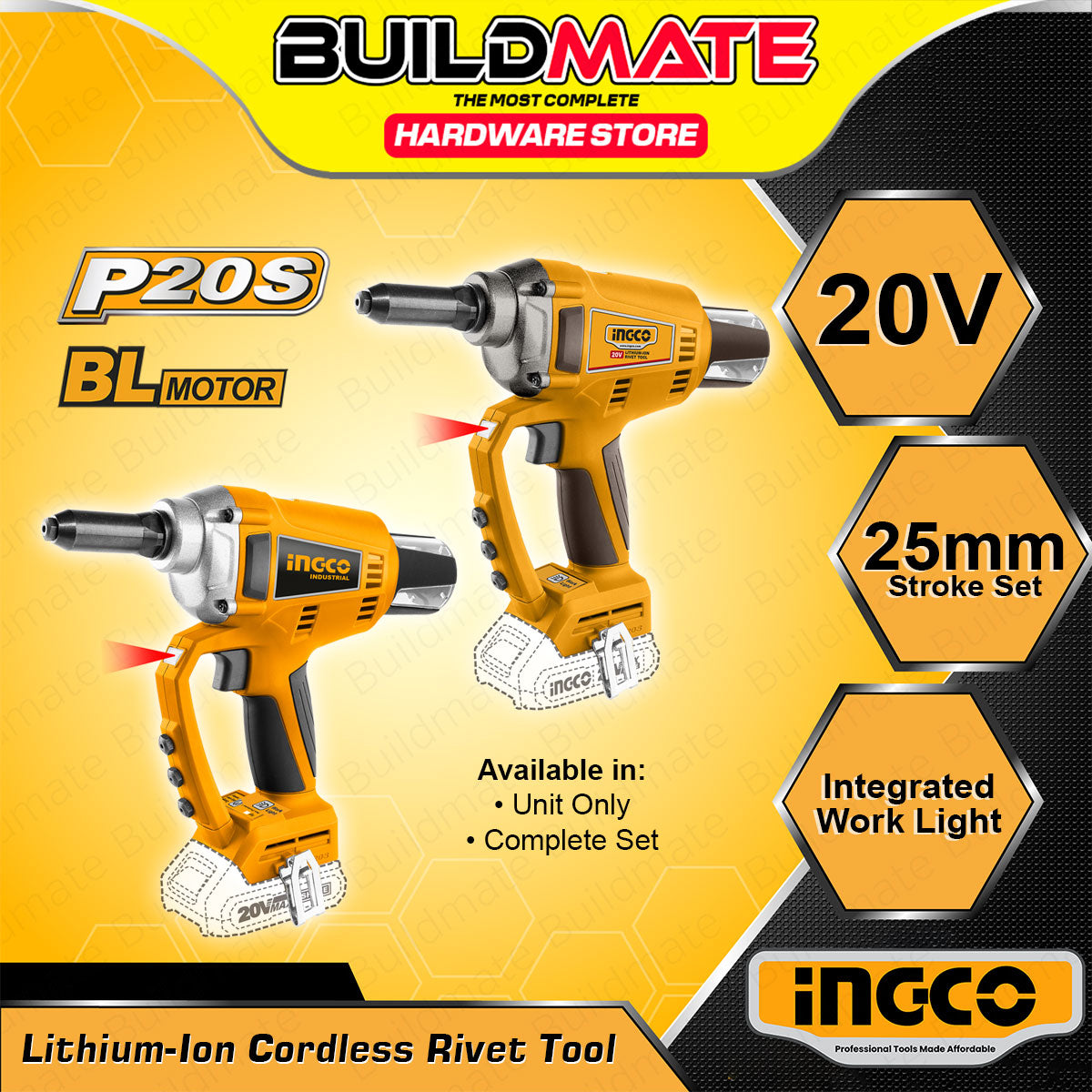 BUILDMATE Ingco 20V Lithium-Ion Cordless Rivet Tool CRTLI20051 - ICPT ...