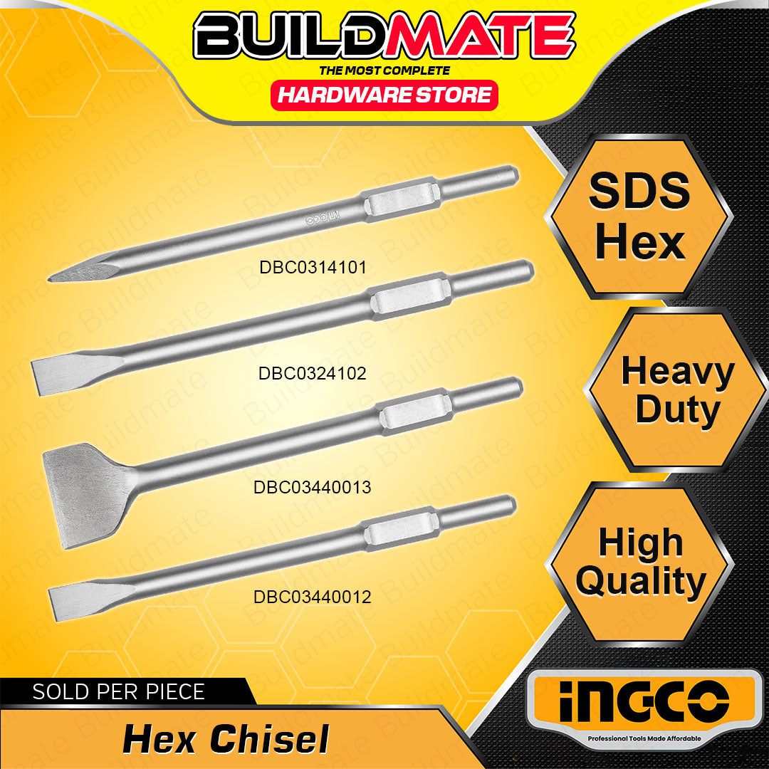 BUILDMATE Ingco Hex Chisel 30x400mm Flat / Pointed Hex Breaker Concret ...