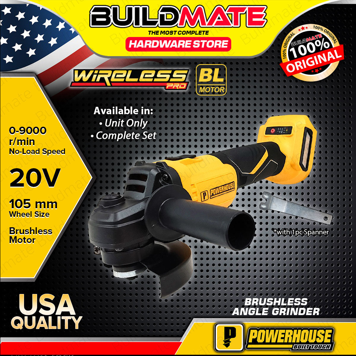 BUILDMATE Powerhouse 20V Brushless Angle Grinder 105mm Rotary Disc Pol ...