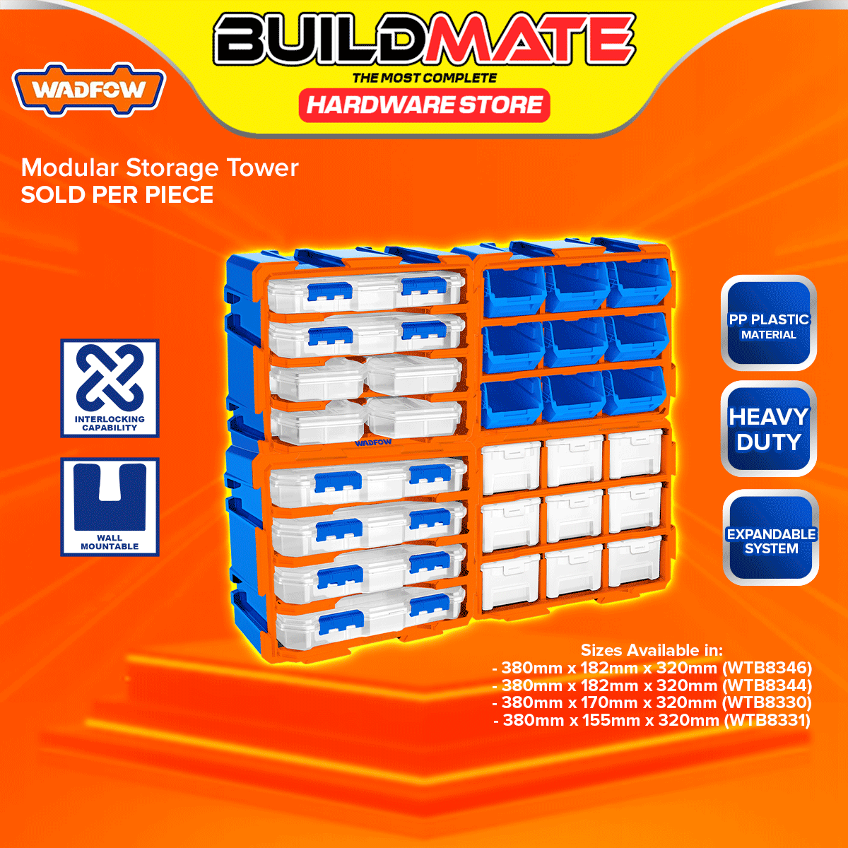 BUILDMATE Wadfow Modular Storage Bin Tower Transparent Plastic Tray Or ...