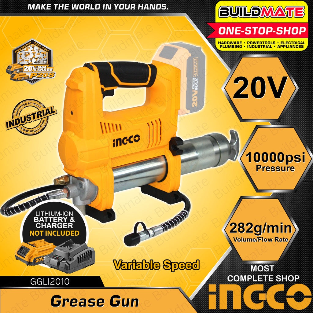 BUILDMATE Ingco 20V Lithium-Ion Cordless Grease Gun 10,000Psi Air Grea ...