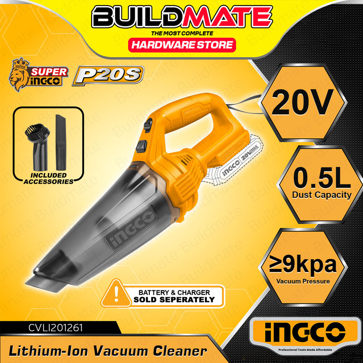 INGCO Cordless Wireless Vacuum Cleaner 20V CVLI2001 POWERSHARE +FREE B ...