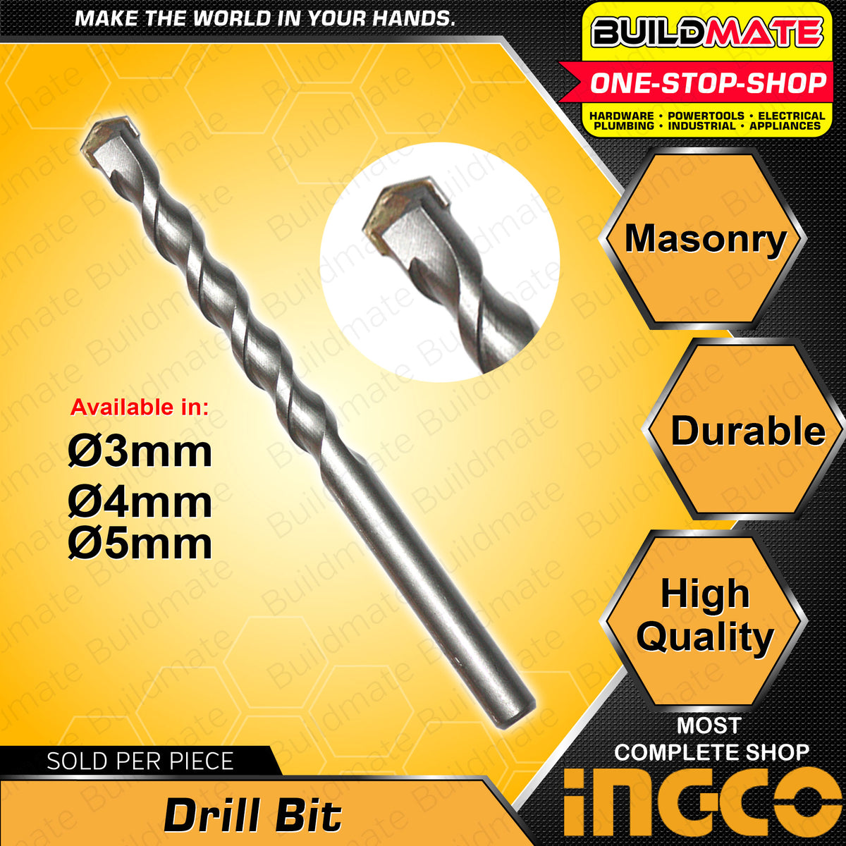 BUILDMATE Ingco Masonry Drill Bit 3mm | 4mm | 5mm [SOLD PER PIECE] All — Buildmate