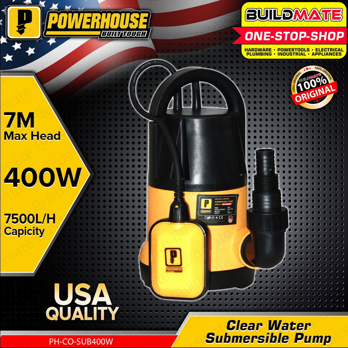 BUILDMATE Powerhouse Clear Water Submersible Pump 400W Copper Wire Cle ...