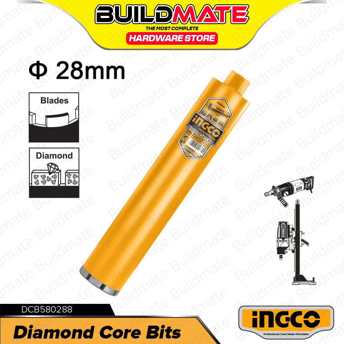 BUILDMATE Ingco 28mm Diamond Core Bit For Cutting Concrete, Ceramics ...