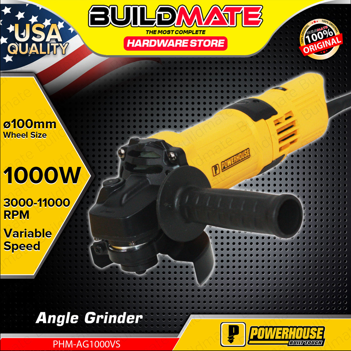 BUILDMATE Powerhouse Angle Grinder 1000W / 13000W with 6-Speed Adjustm ...