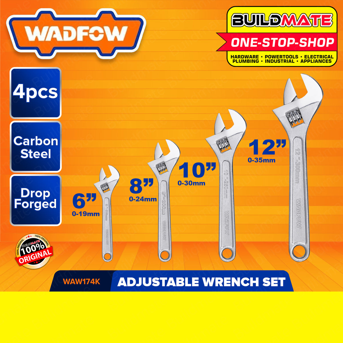 WADFOW 4PCS Adjustable Wrench Set 6", 8", 10" 12" Inch High Quality Dr ...