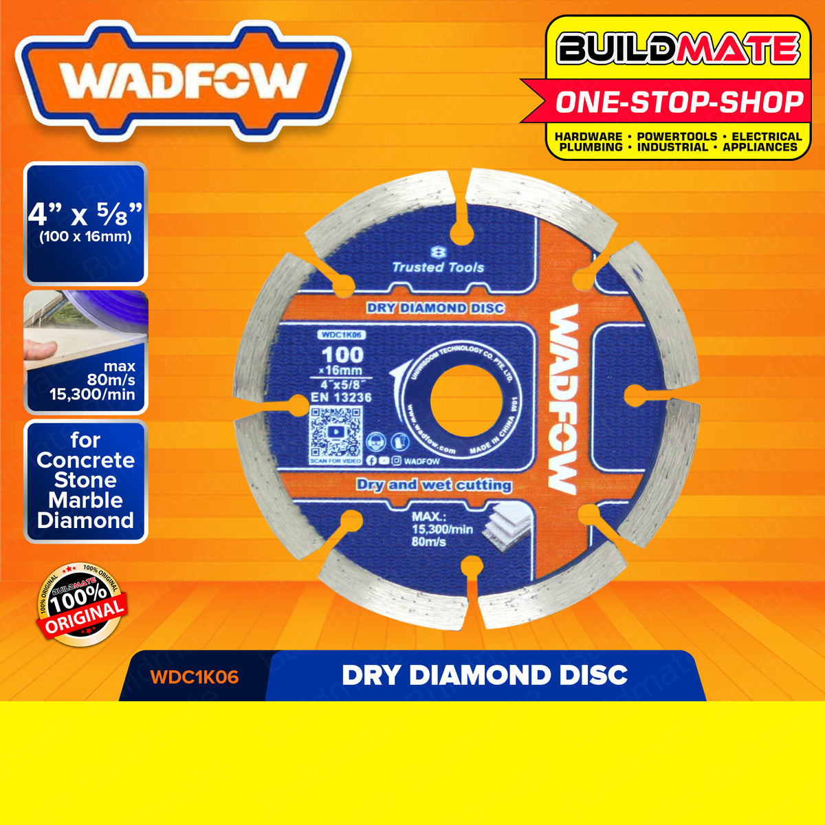 WADFOW Dry Diamond Disc 4" Inch 100mm Dry & Wet Cutting Disc Wheel Cut ...