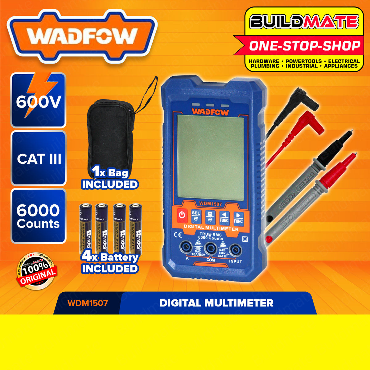 BUILDMATE Wadfow Digital Multimeter Tester 6000C CAT III 600V DC AC Vo ...