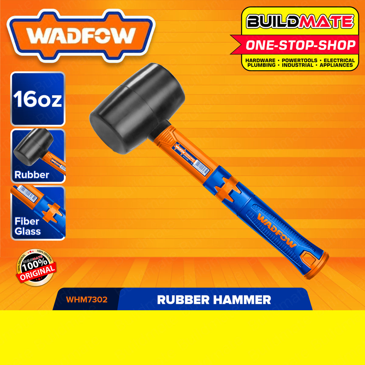 WADFOW 16oz Rubber Hammer Unique Design Fiberglass Handle Rubber Hamme ...