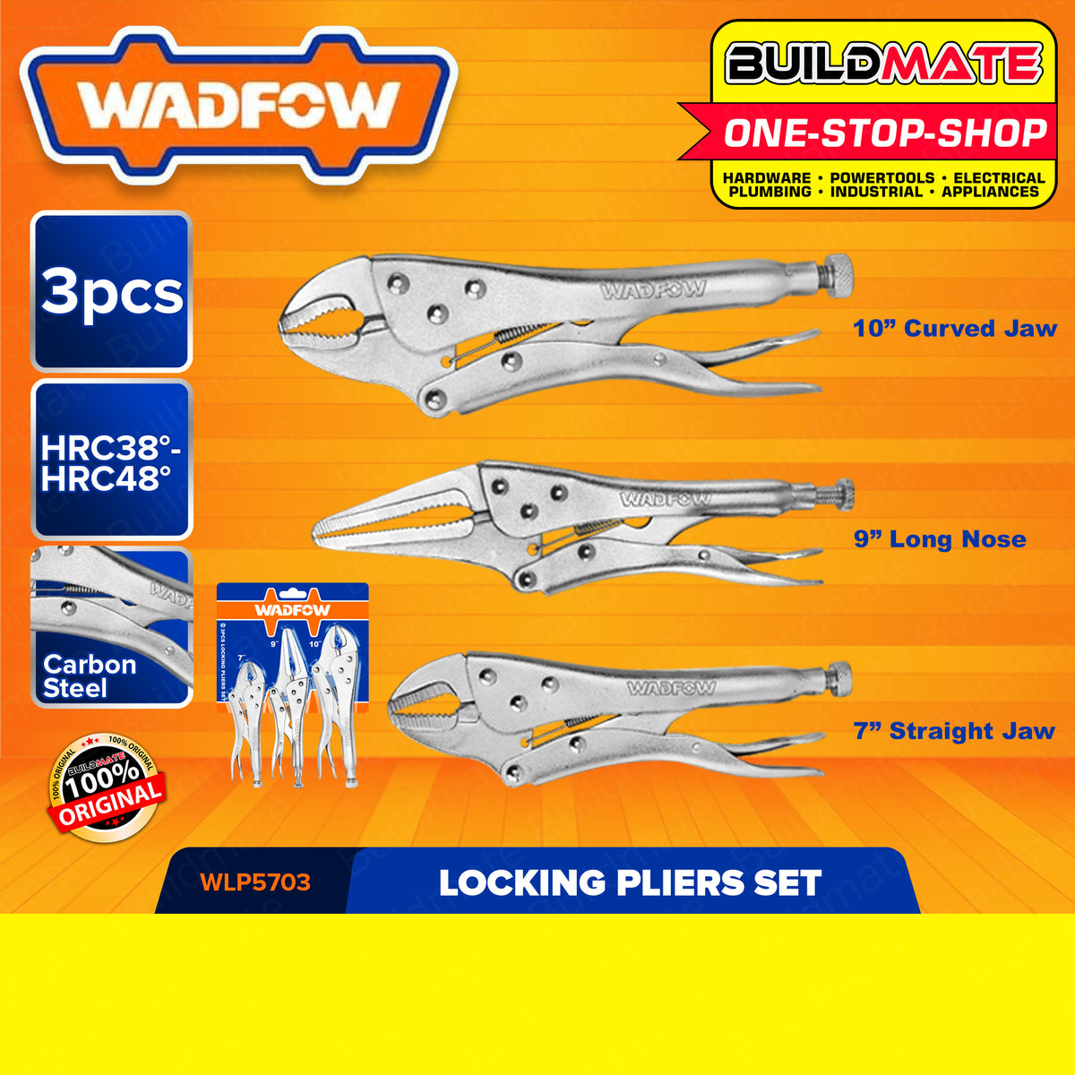 WADFOW 3 PCS Locking Pliers Set Straight Jaw Long Nose Curved Jaw Lock ...