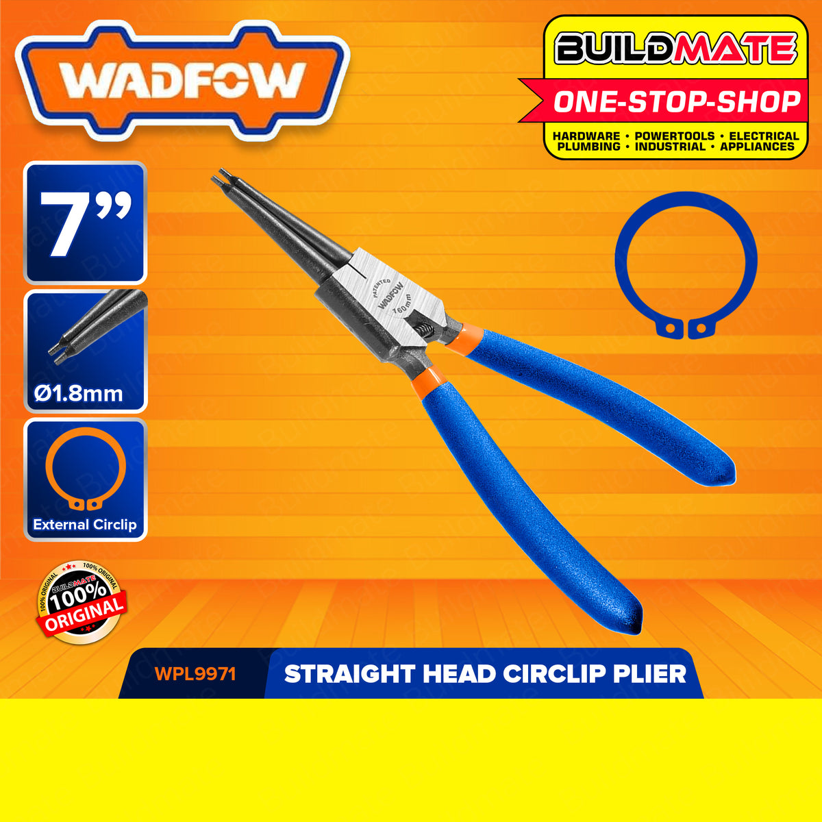 WADFOW Circlip Pliers 7" Straight Head External Circlip Plier Carbon S ...