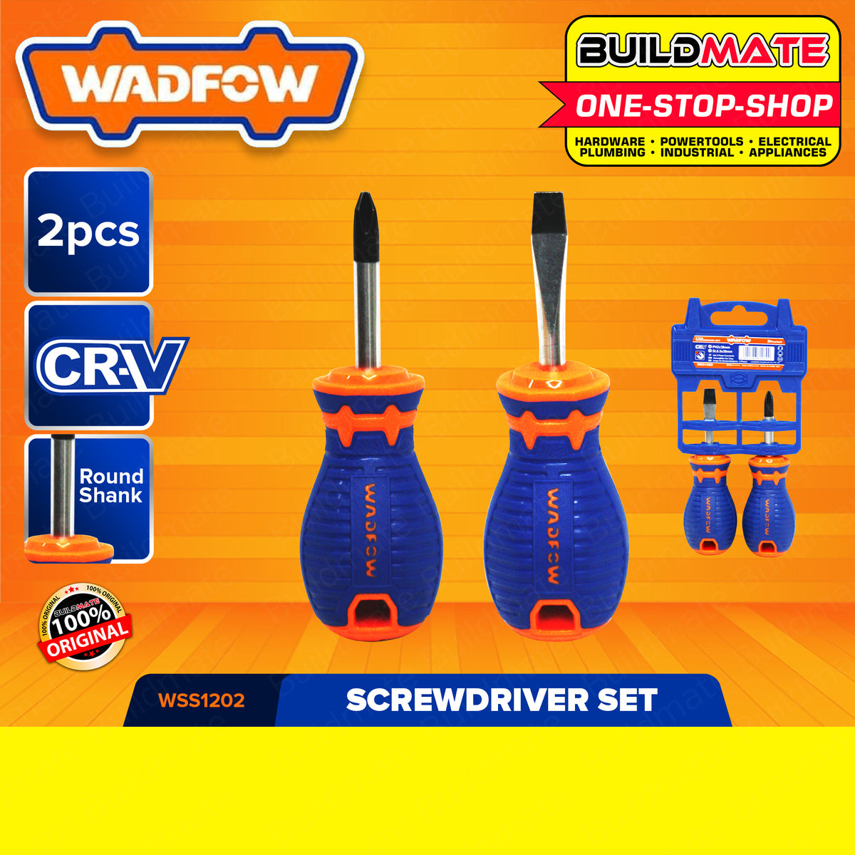 WADFOW 2PCS Screwdriver Set 38mm Flat & Philip Screw Driver CR-V Round ...