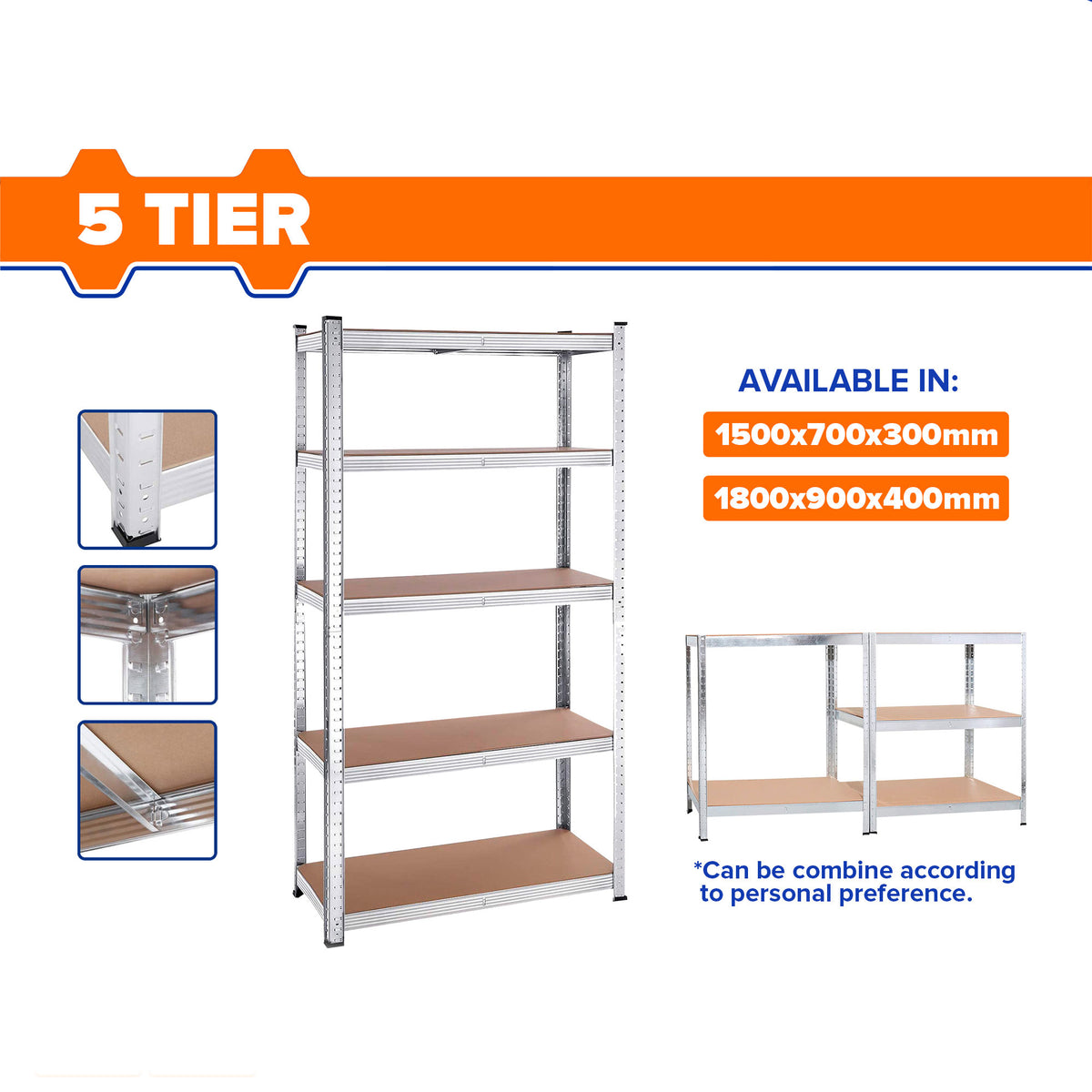 BUILDMATE Wadfow 5-Tier Adjustable Storage Shelves 1500mm | 1800mm Org ...