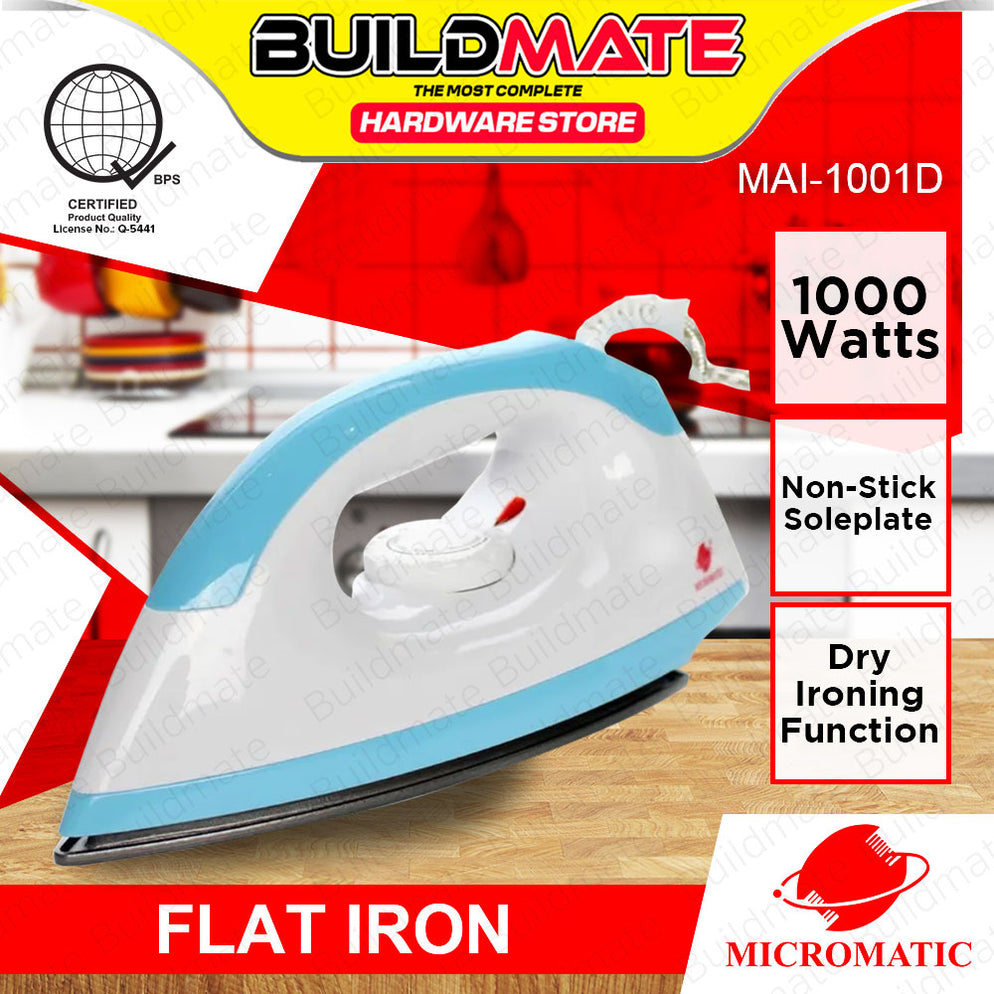 BUILDMATE Micromatic Flat Iron 1000W Electric Non Stick Soleplate Hand ...