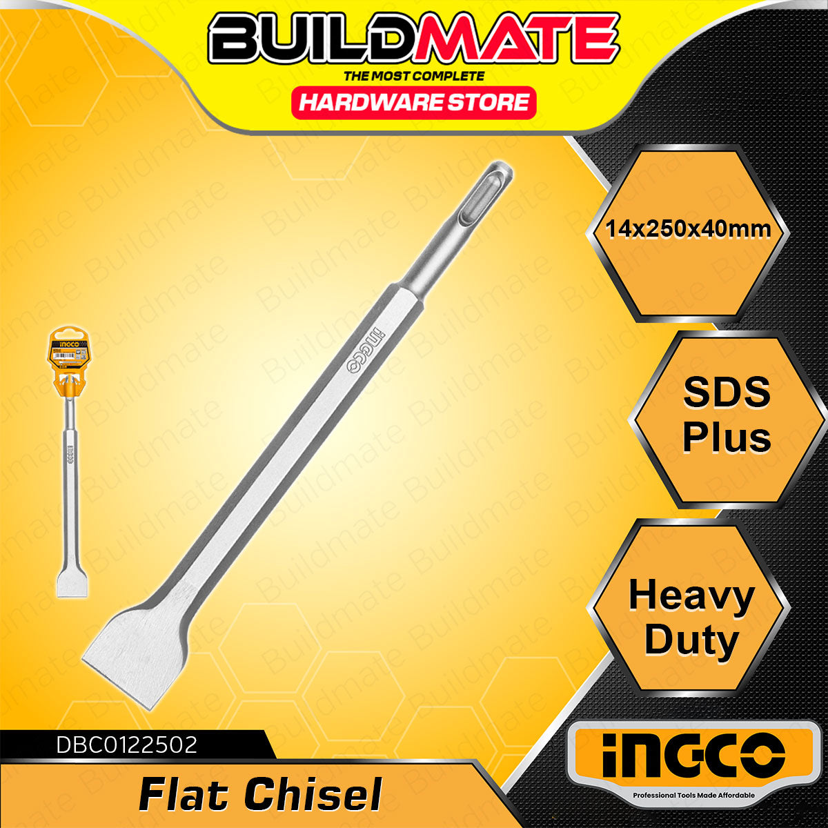 BUILDMATE Ingco SDS Plus Chisel 14x250MM Pointed Chisel | Flat Chisel — Buildmate
