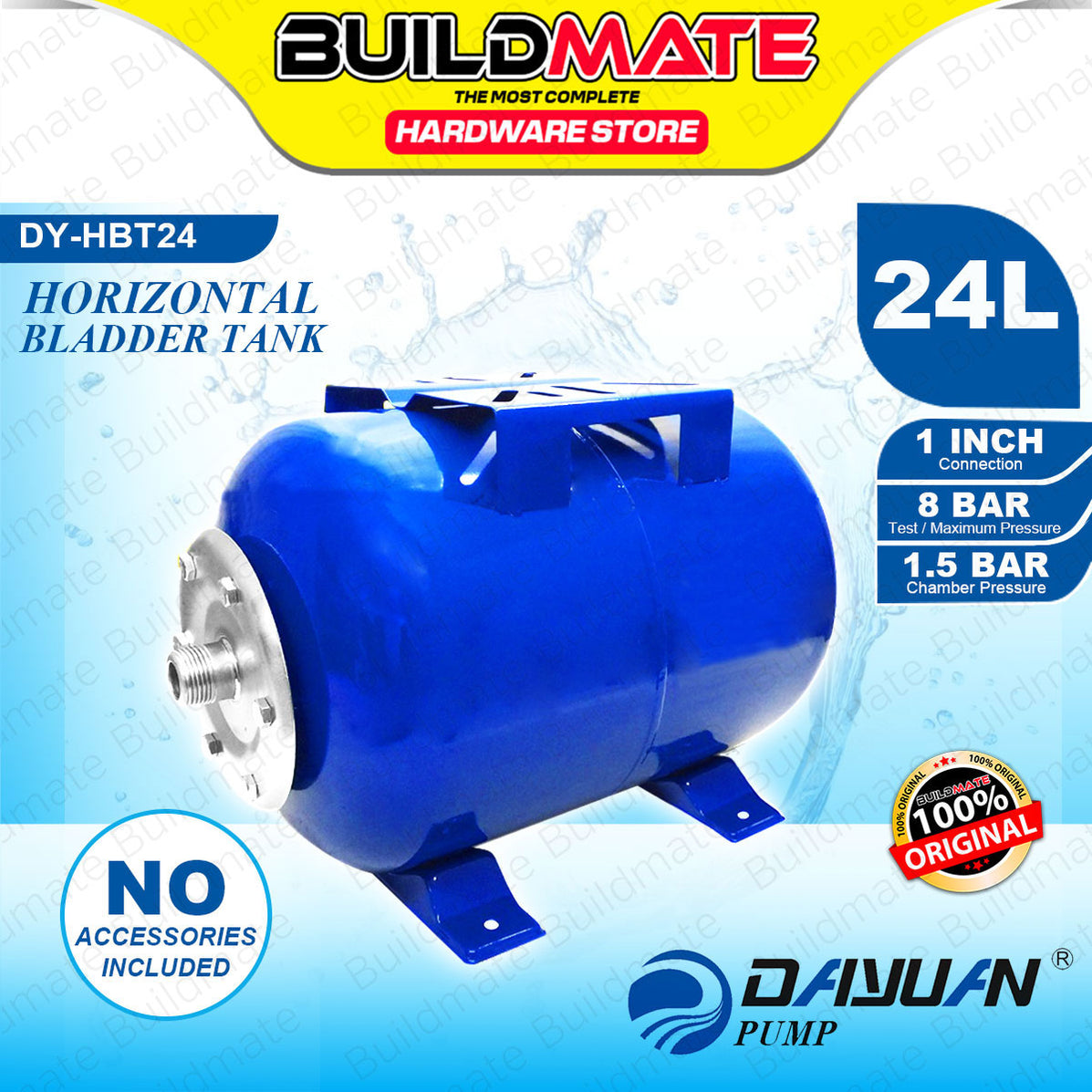 BUILDMATE Dayuan Horizontal Bladder Tank 24L Bladder Pressure Water Sy ...