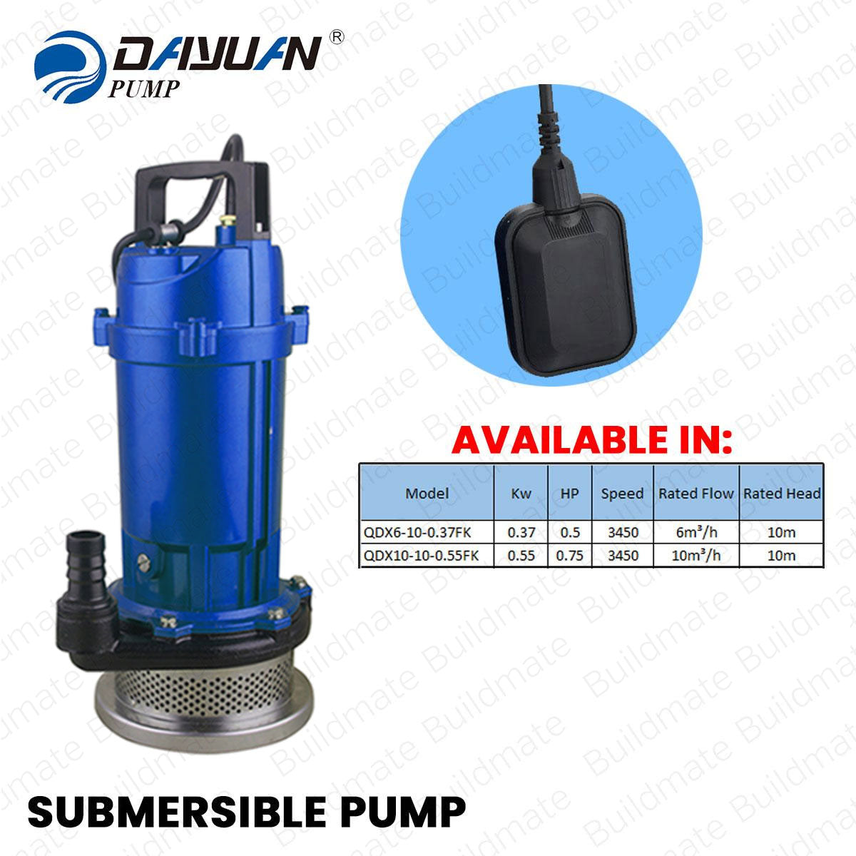 BUILDMATE Dayuan Submersible Pump 0.5HP / 0.75HP Copper Wire With Cast ...