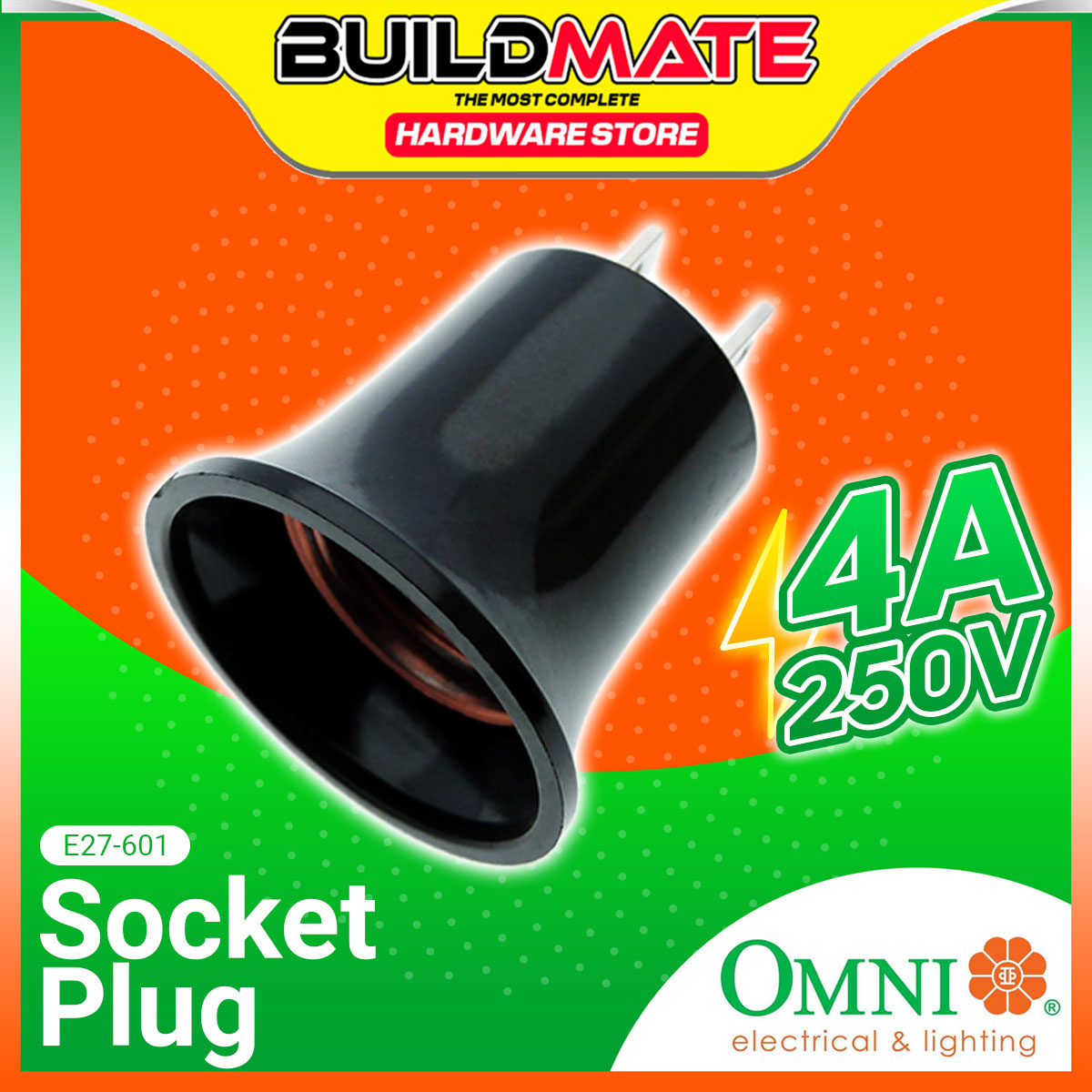 BUILDMATE Omni Socket Plug 4A 250V E27 Keyless Light Bulb Holder Recep ...
