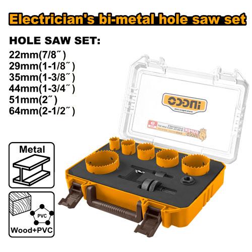 INGCO 9pcs Electrician’s Bi-Metal Hole Saw Set for Professional Cuttin ...