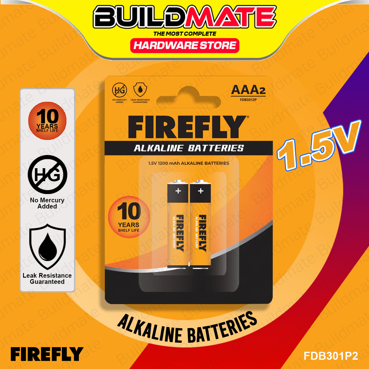 BUILDMATE Firefly Alkaline Batteries 1.5V 1200mAh AAA Non-Rechargeable ...