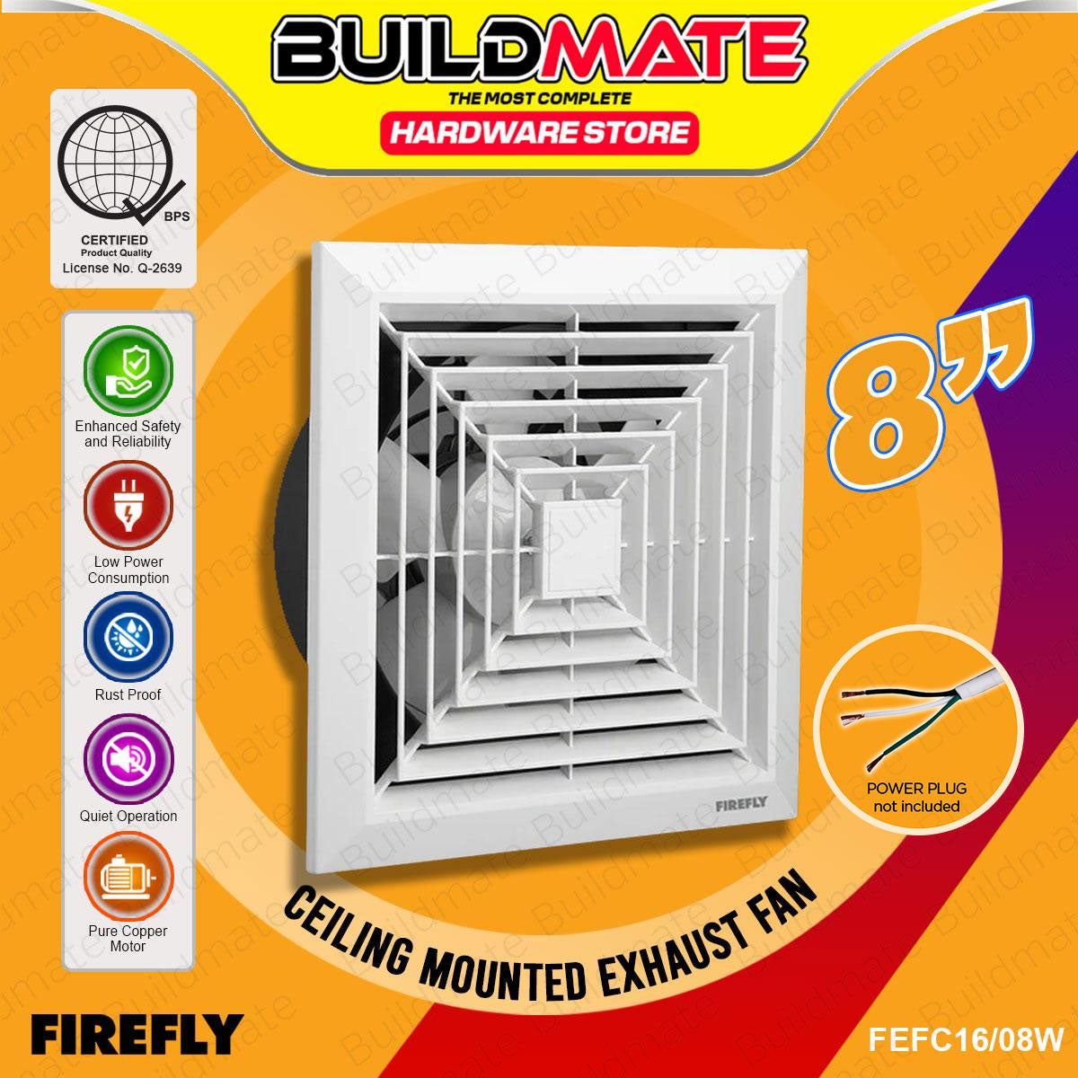 BUILDMATE Firefly Ceiling Mounted Exhaust Fan 8" Wide Radial Grille Ai ...