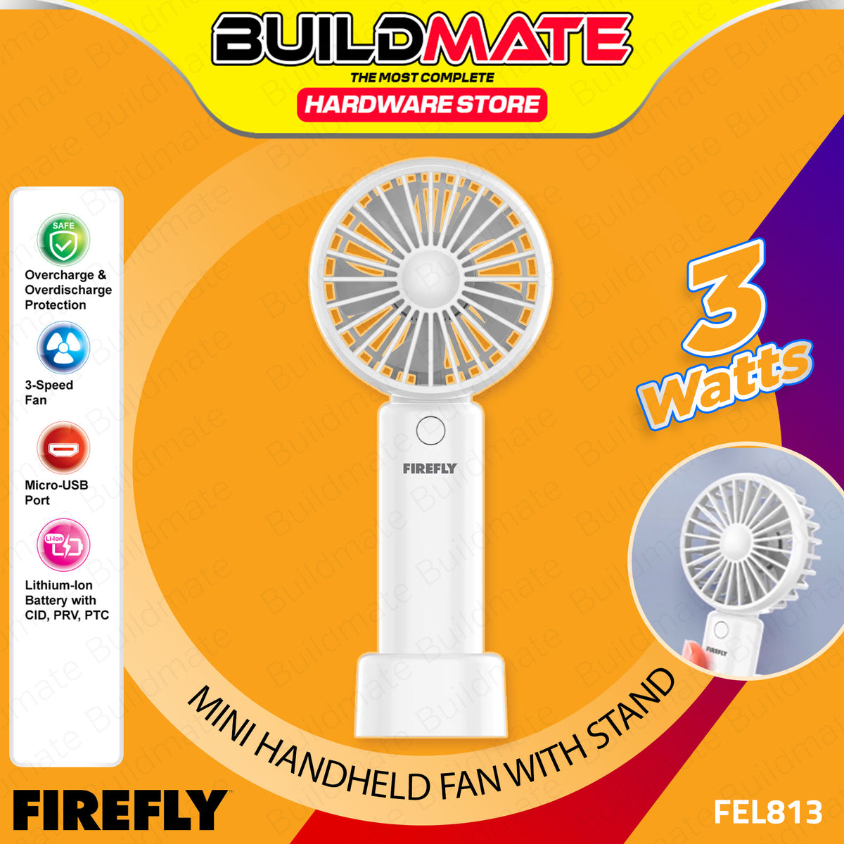 BUILDMATE Firefly Multifunction Brushless Mini Handheld Fan with Stand ...