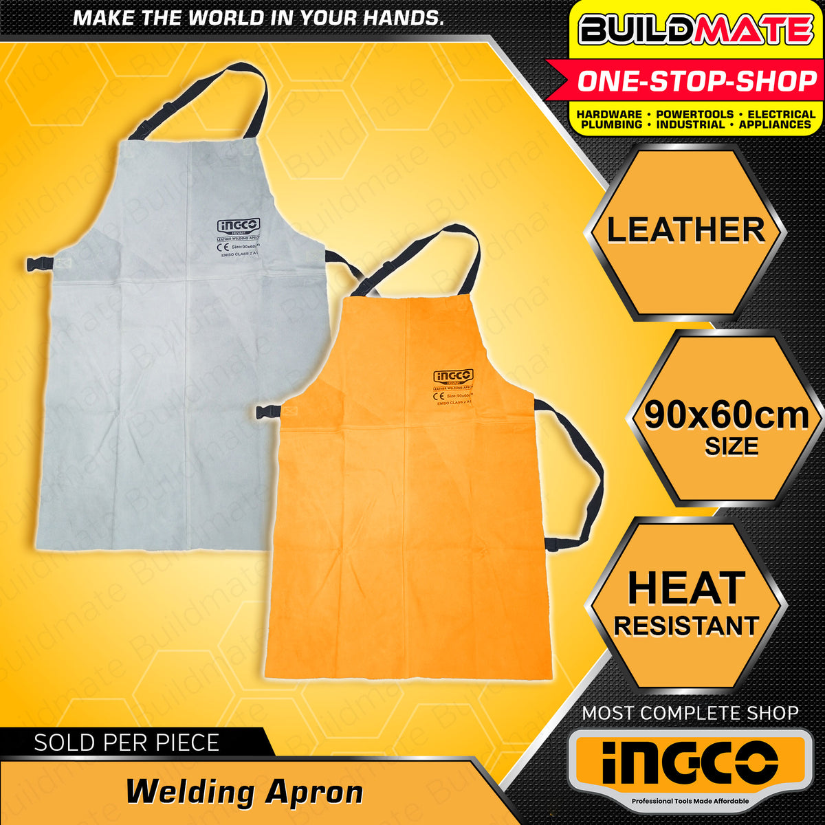 BUILDMATE Ingco Leather Welding Apron 90x60cm Gray | Brown [SOLD PER P ...