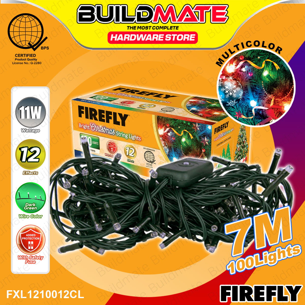 BUILDMATE Firefly LED Bright Christmas String Light Multicolor with 12 — Buildmate