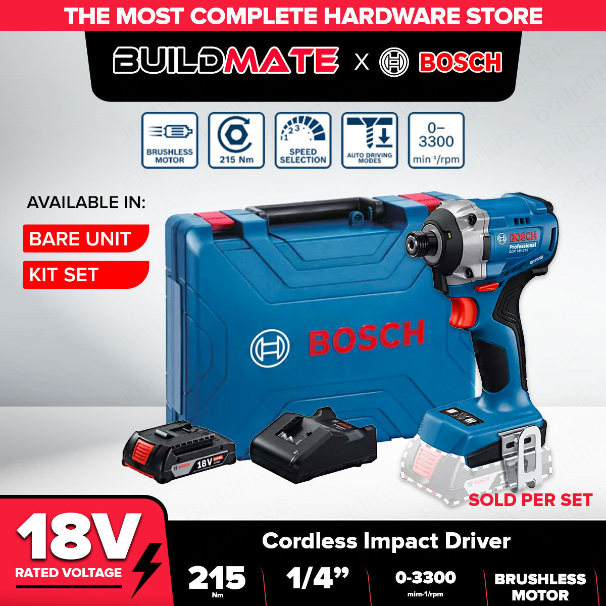 BOSCH Cordless Impact Wrench Brushless 215Nm GDR Set and Solo BLC ...