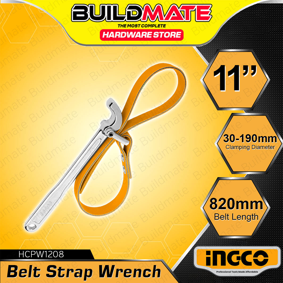 BUILDMATE Ingco 11" Inch Adjustable Belt Strap Wrench HCPW1208 IHT ...