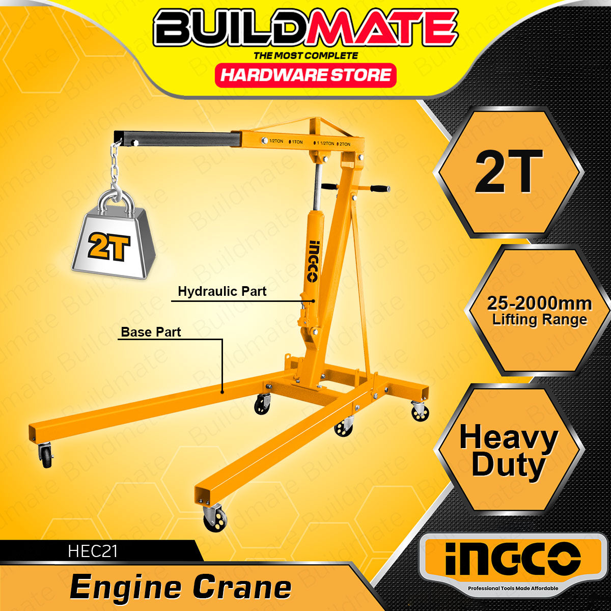 BUILDMATE Ingco Engine Crane 2 Tons Hydraulic Engine Leveler Hoist Sho ...