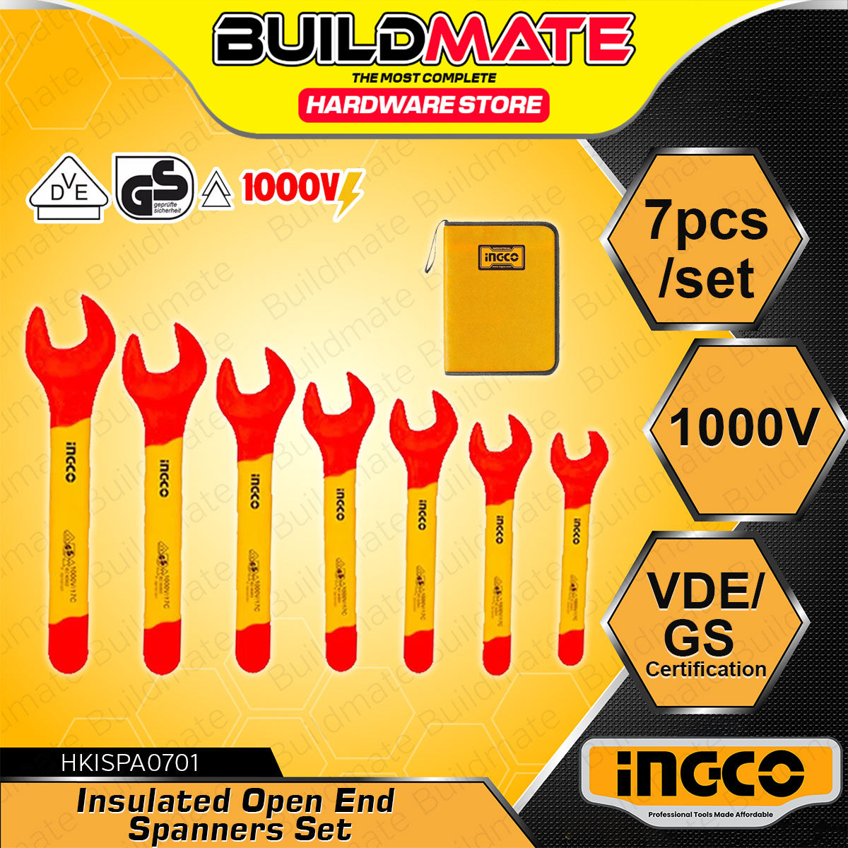 INGCO 7 PCS/SET Insulated Open End Spanner Set HKISPA0701 +FREE TROWEL ...
