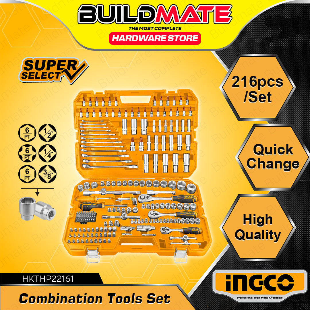 BUILDMATE Ingco 216pcs Combination Tools Set Socket Bit Spanner Access ...