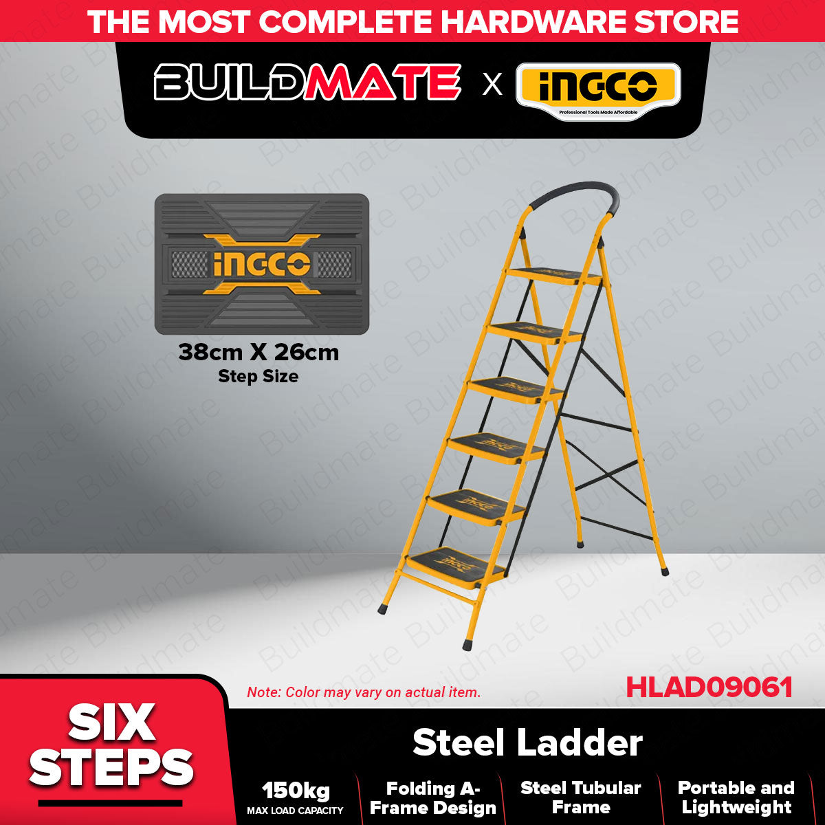 INGCO 6 Steps Steel Ladder HLAD09061 IHT — Buildmate