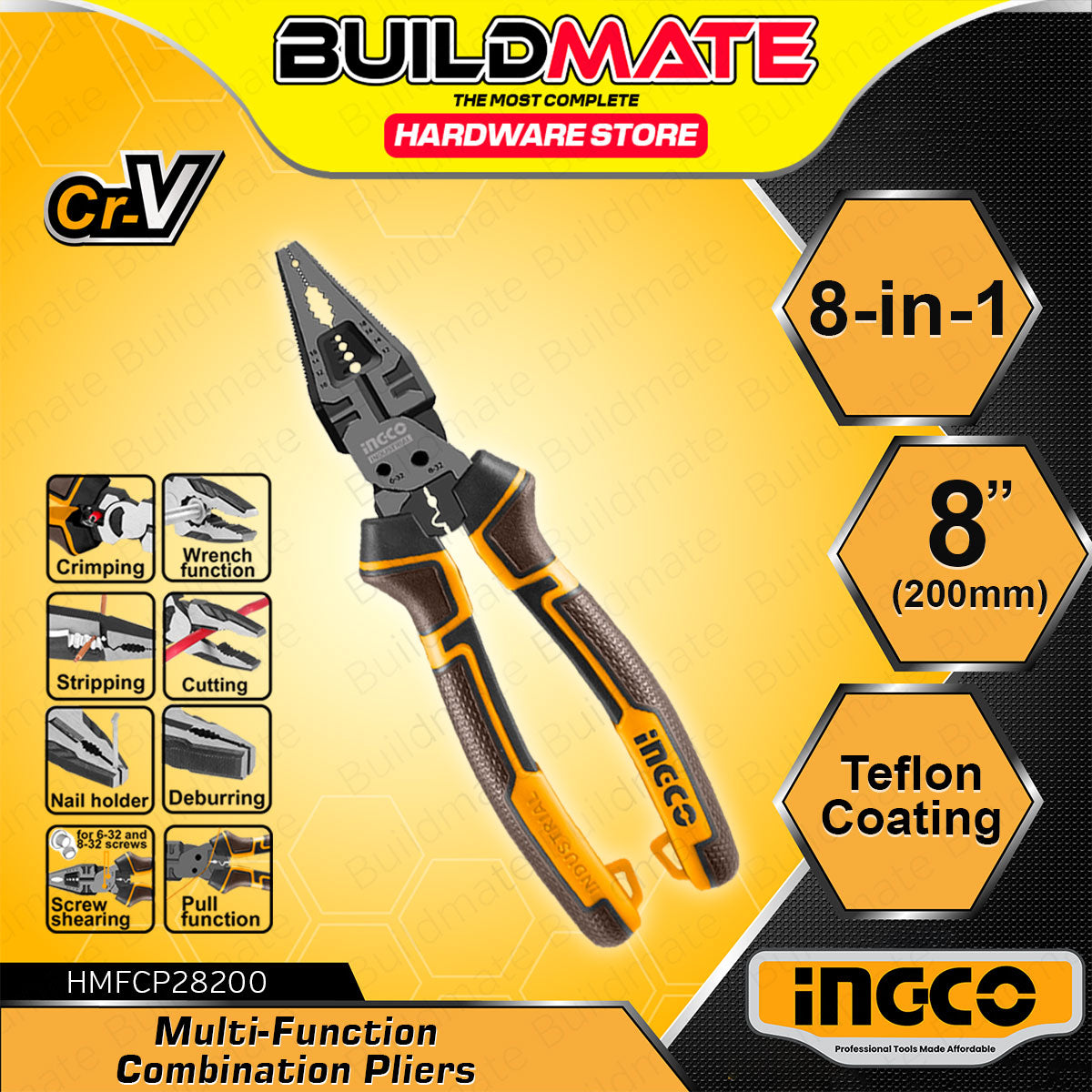 BUILDMATE Ingco 8-in-1 Multi-Function Combination Pliers 8" Cr-V Multi — Buildmate