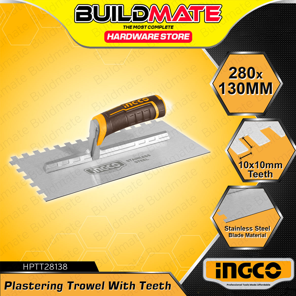 BUILDMATE Ingco Plastering Trowel with Teeth 230x100mm / 280x130mm Not ...