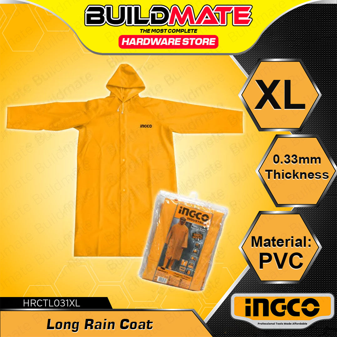 BUILDMATE Ingco Rain Coat Medium-XXL PVC Hooded Waterproof Raincoat Ka ...